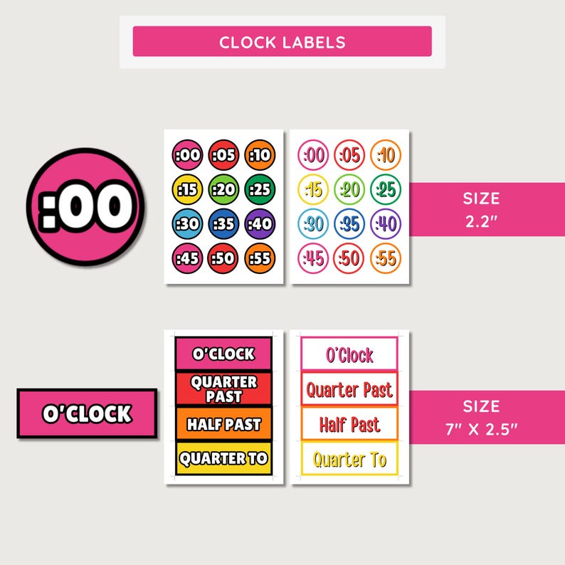 Rainbow Classroom Clock Labels, Printable & Editable Left Right Hand ...