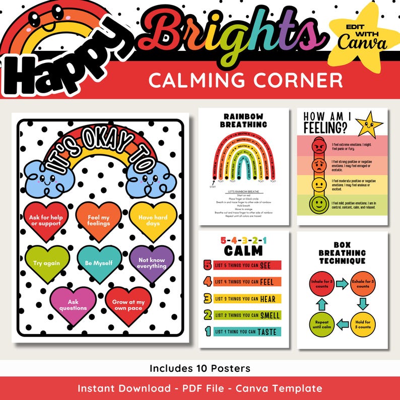 Rainbow Calming Corner Posters: Breathing Exercises (printable ...