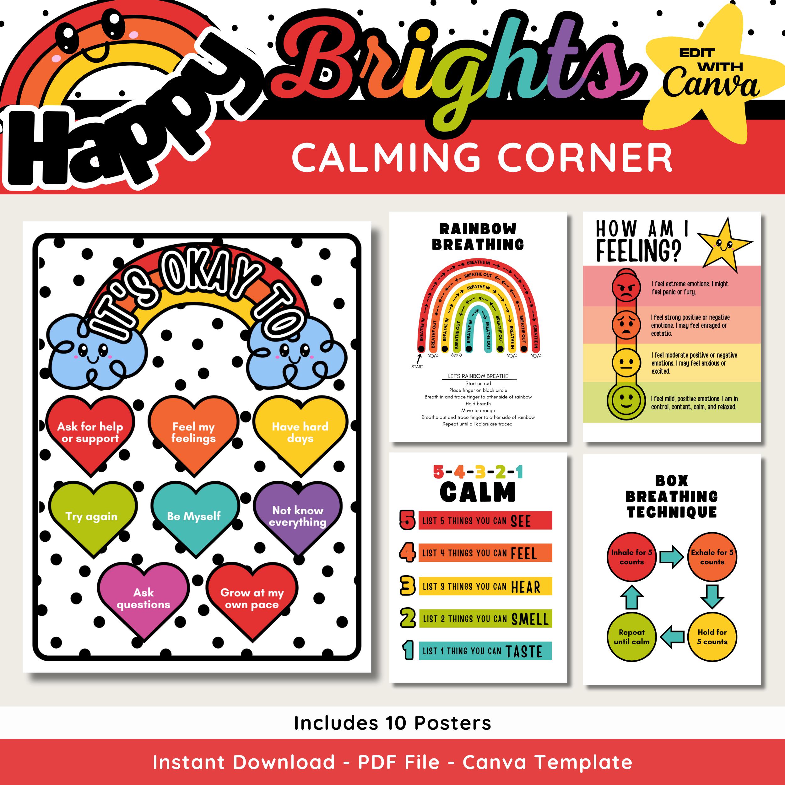 Rainbow Calming Corner Posters: Breathing Exercises (printable ...