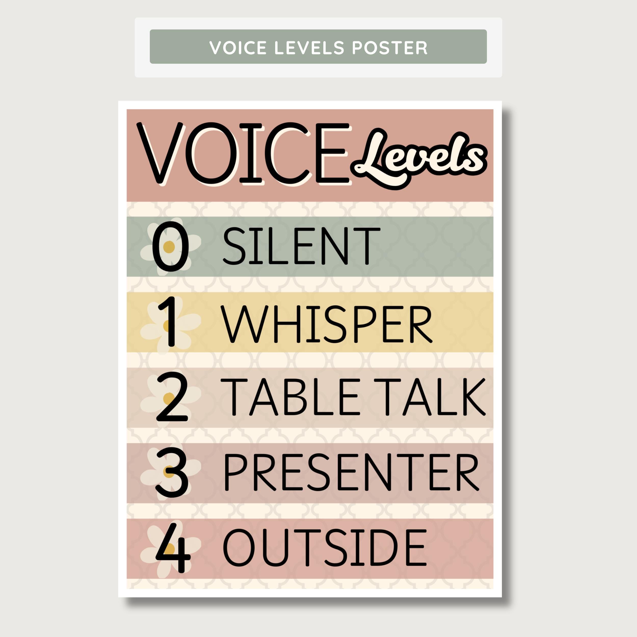 Boho Voice Levels Posters, Printable Voice Levels Bundle, Editable ...