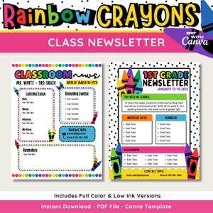 Rainbow Crayon Classroom Newsletter Template: Printable, Editable ...