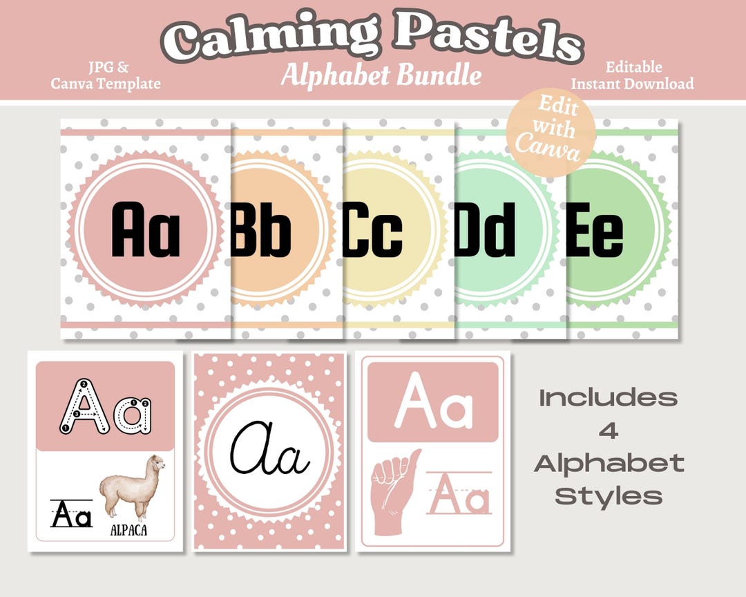 Calming Modern Alphabet, Printable & Editable Alphabet Posters, Primary ...
