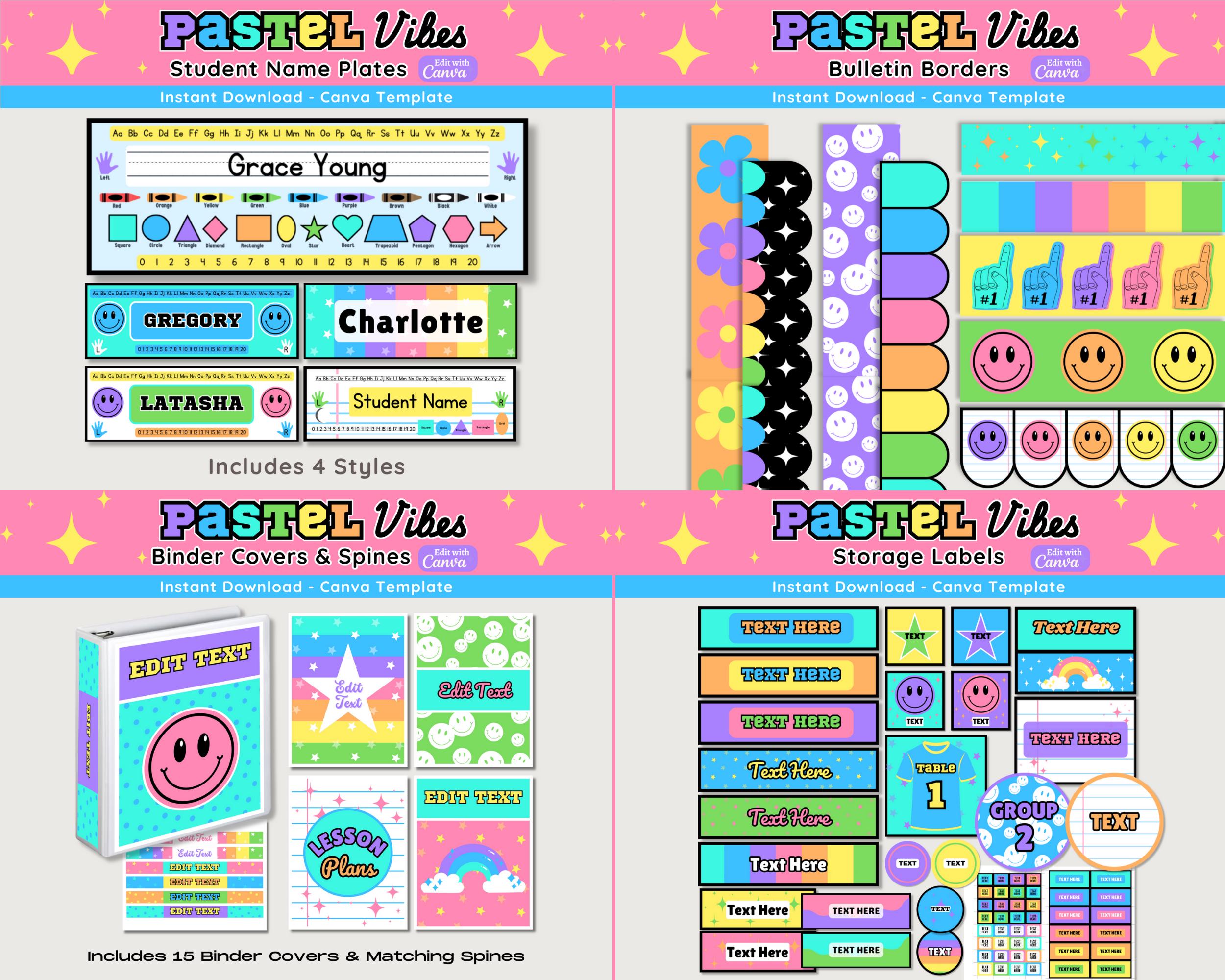 Pastel Classroom Decor Bundle: Editable Display & Organization (canva ...