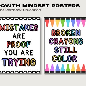Bright Rainbow Growth Mindset Printable Posters, Editable Kids ...