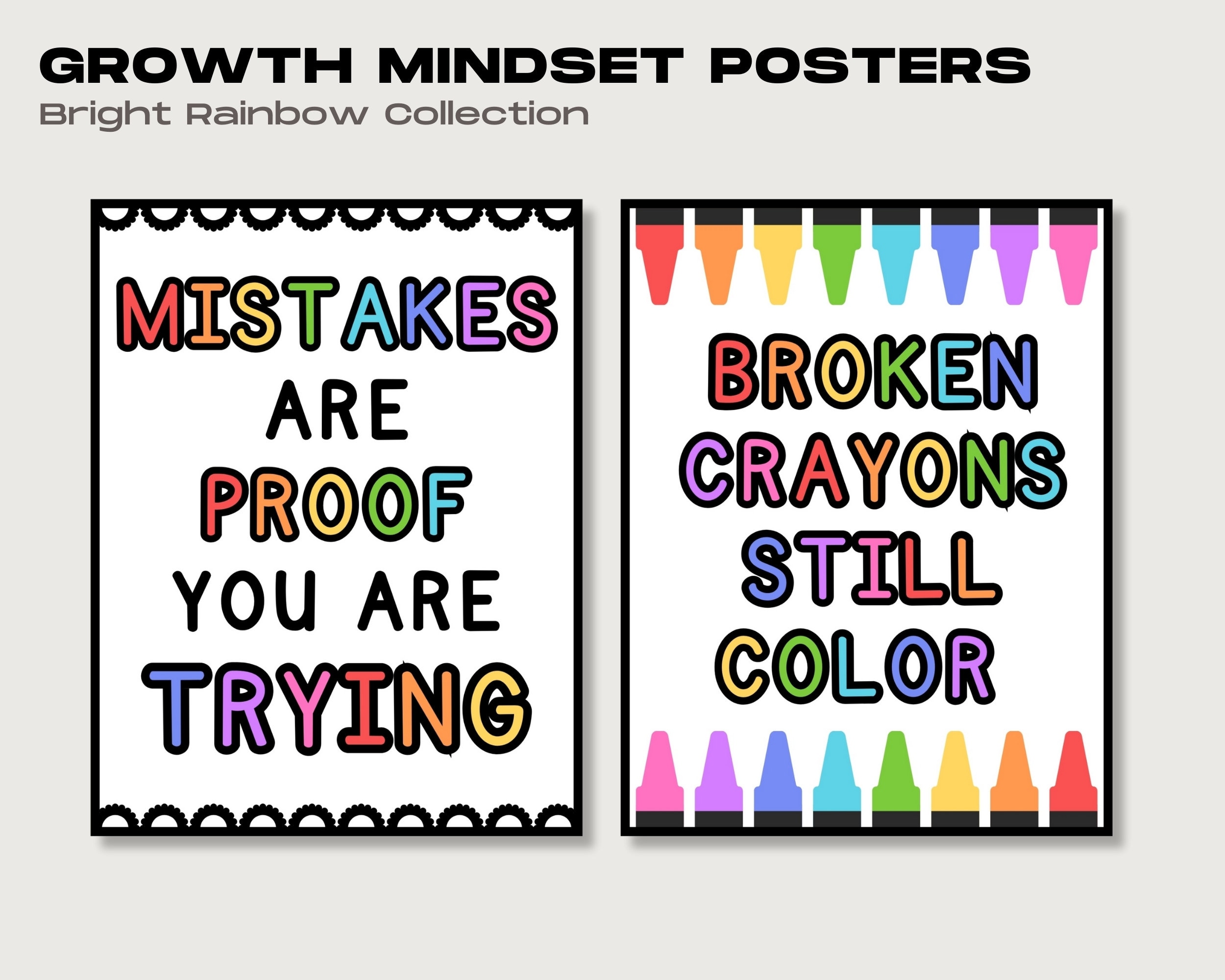 Bright Rainbow Growth Mindset Printable Posters, Editable Kids ...