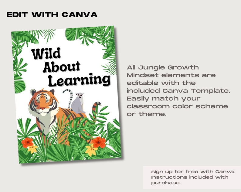 Jungle Growth Mindset Posters, Printable Kids Motivational Poster ...