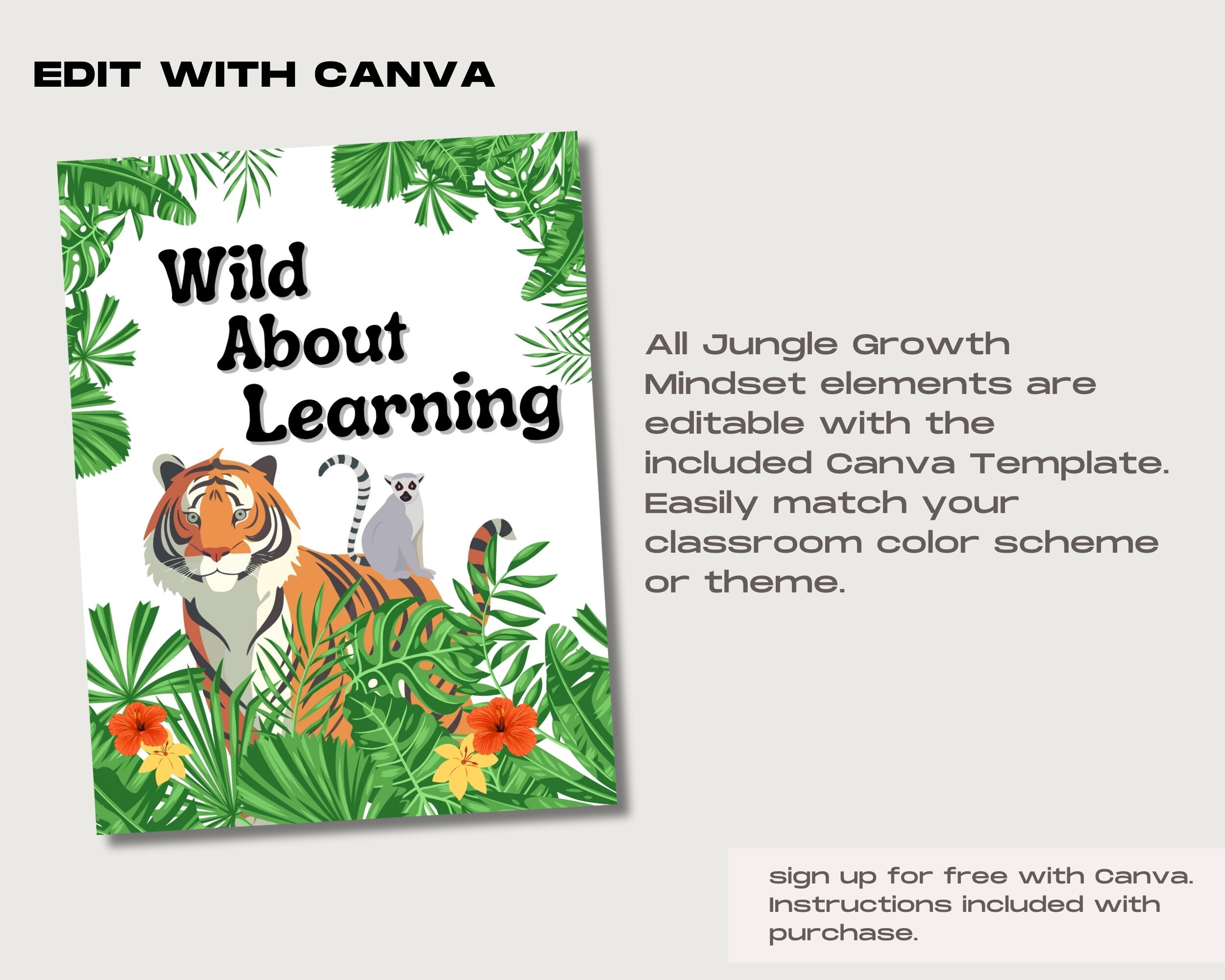 Jungle Growth Mindset Posters, Printable Kids Motivational Poster ...