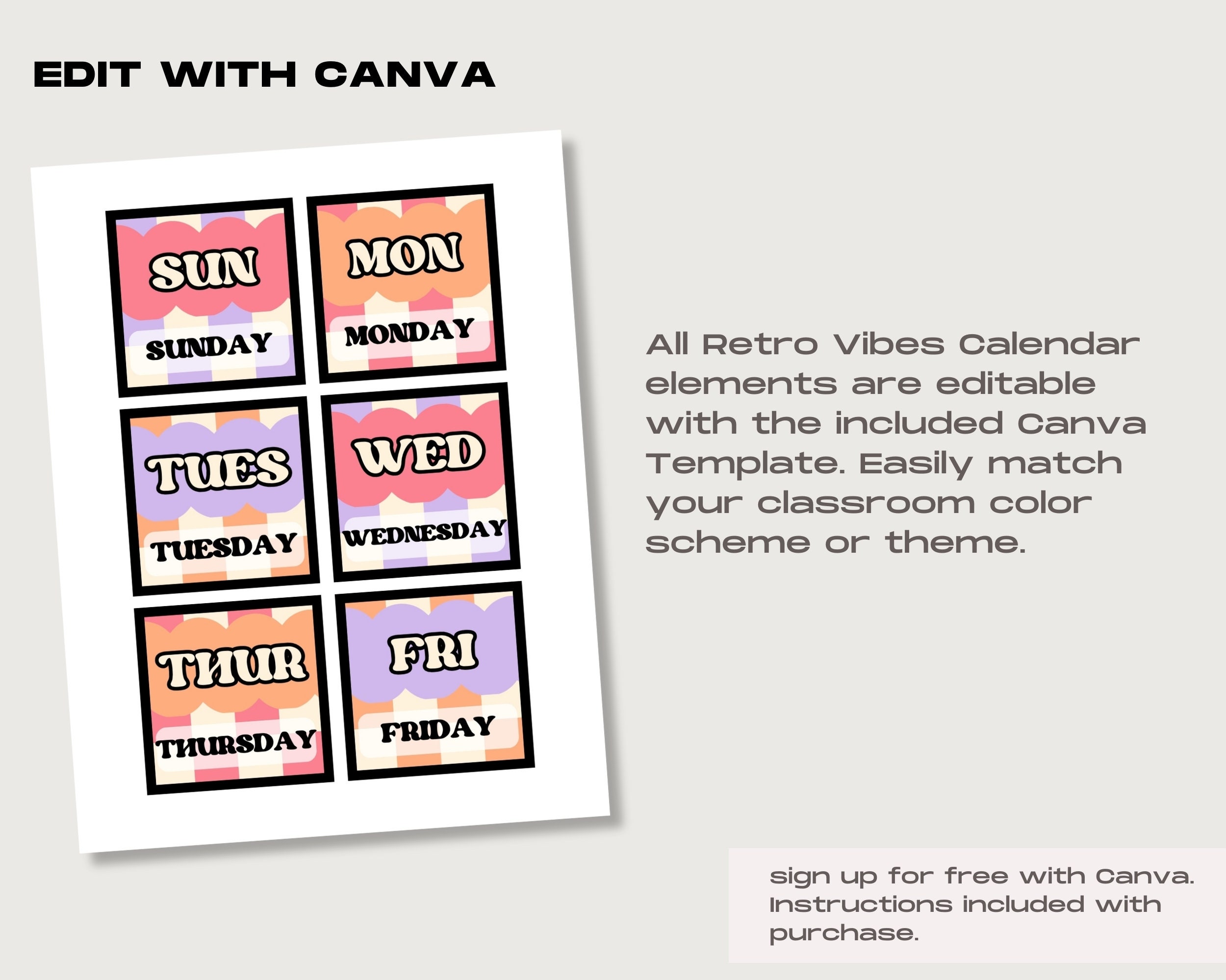 Retro Calendar Bundle, Editable Complete Calendar, Weather Station ...