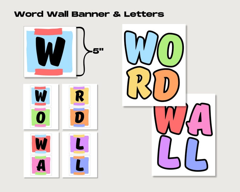 Printable Classroom Word Wall Kit: Rainbow Decor, Editable in Canva ...