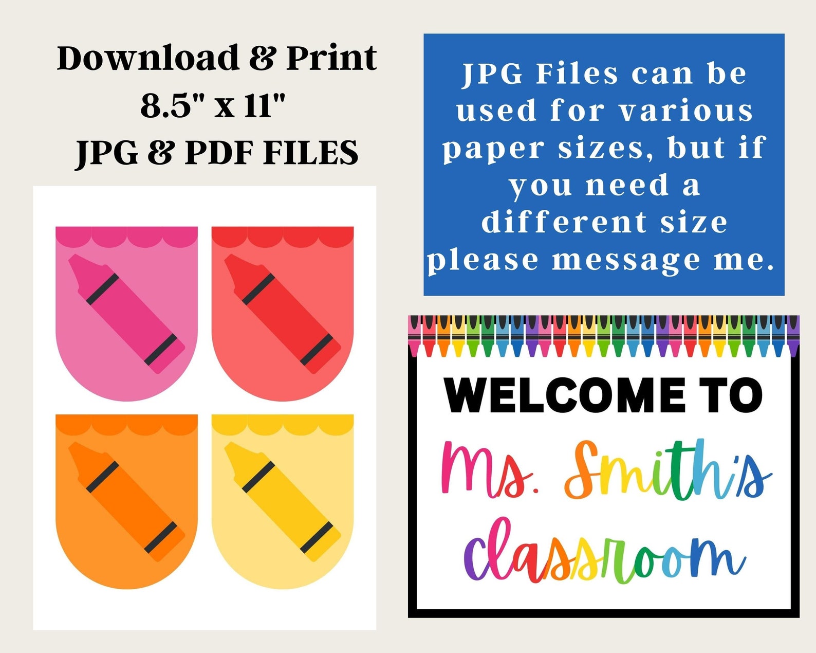 Rainbow Crayons Welcome Bundle, Editable Classroom Decor, Canva ...