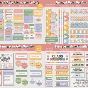 Boho Rainbow Editable Classroom Decor Bundle, Canva Template, Teacher ...