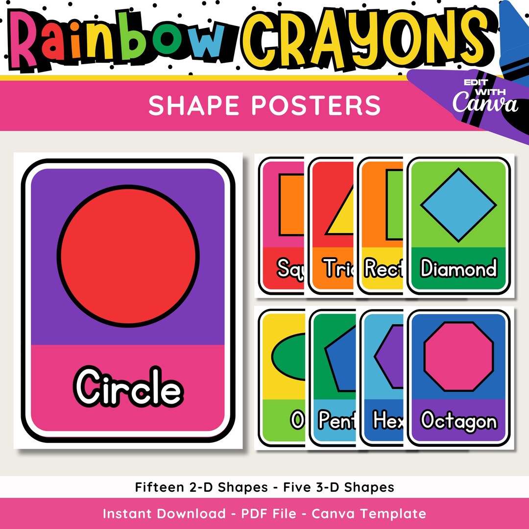 Rainbow 2-D & 3-D Shape Poster, Printable and Editable Classroom Shape ...