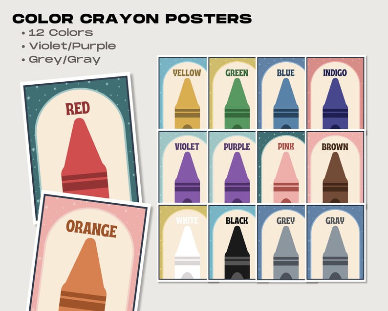 Classroom Color Posters, Printable Crayon Color Posters, Colours ...