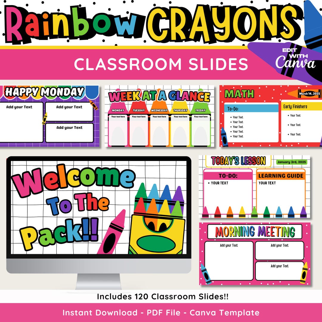 Rainbow Crayon Classroom Slides, Editable Teacher Presentation Slides ...