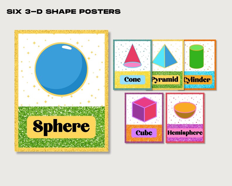Glitter Sparkle Shape Posters, Printable & Editable 2D and 3D Shape ...