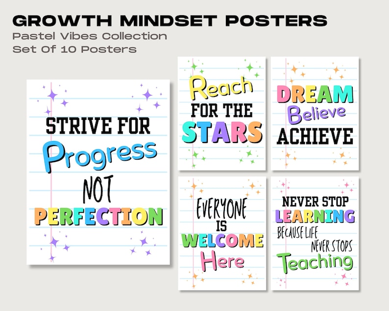 Pastel Growth Mindset Posters: Inspirational Classroom Decor (editable ...