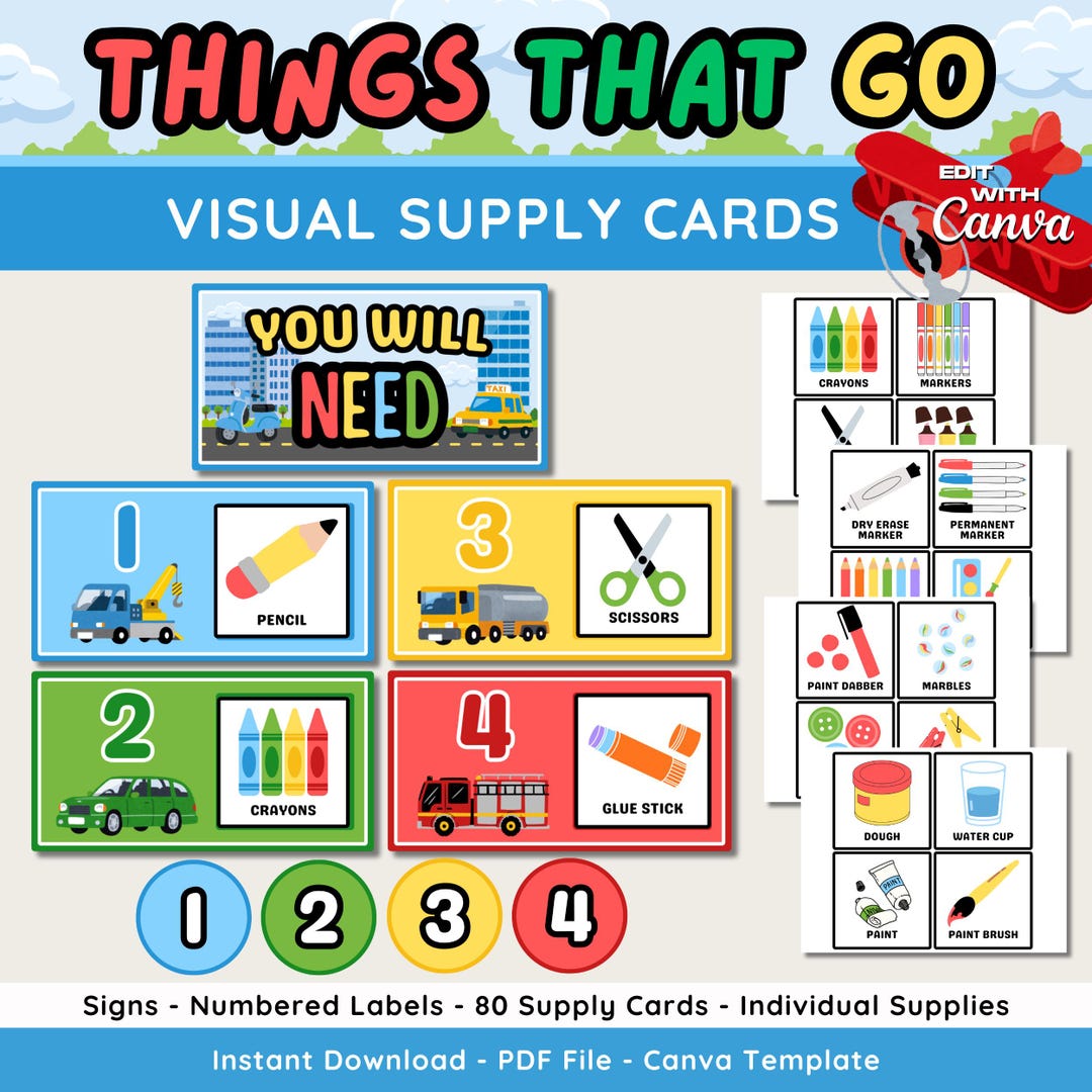 Transportation Visual Supply Cards: Editable Instruction Cards Canva ...