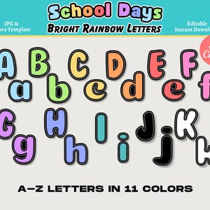 Rainbow Bubble Letters: A-Z Printable Classroom Decor (canva Template ...