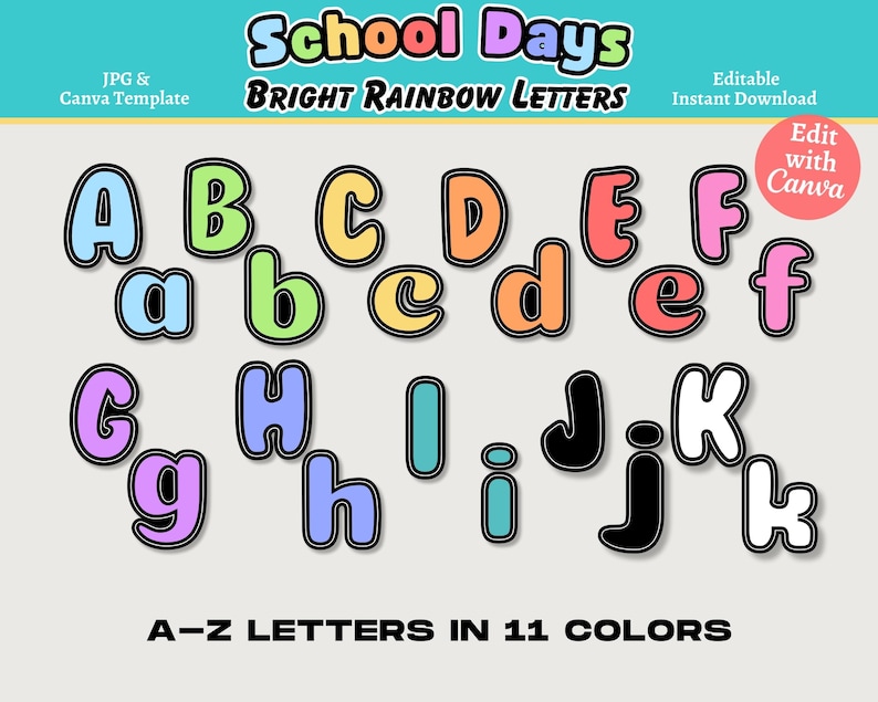 Rainbow Bubble Letters: A-Z Printable Classroom Decor (canva Template ...