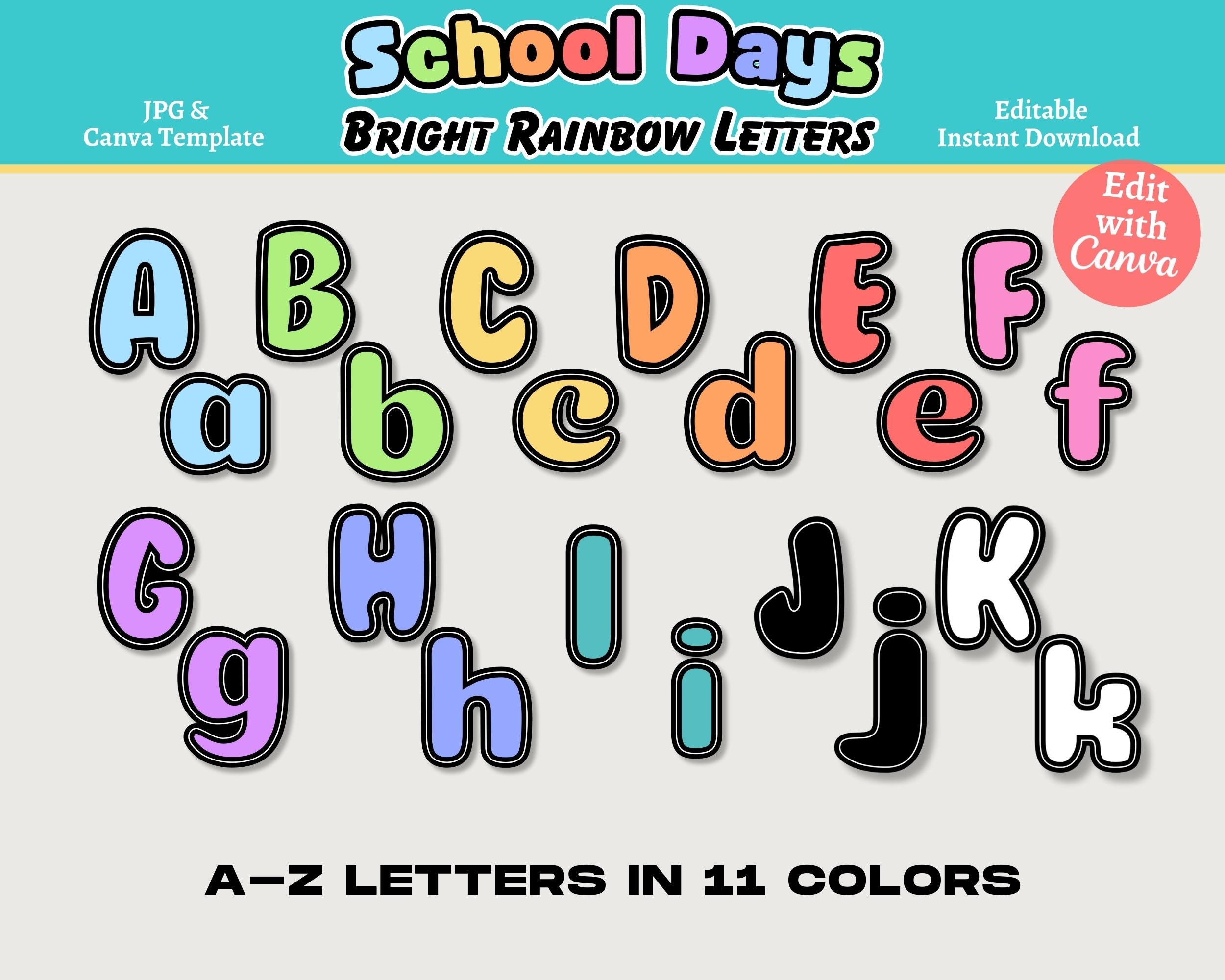 Rainbow Bubble Letters: A-Z Printable Classroom Decor (canva Template ...