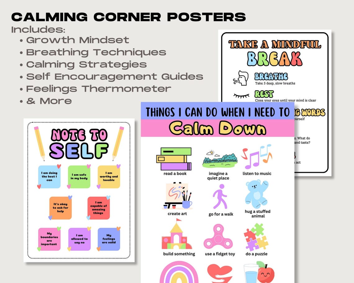 Rainbow Calming Corner Posters, Printable & Editable Breathing ...