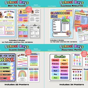 Editable Complete Classroom Decor Bundle, Printable Bright Rainbow ...