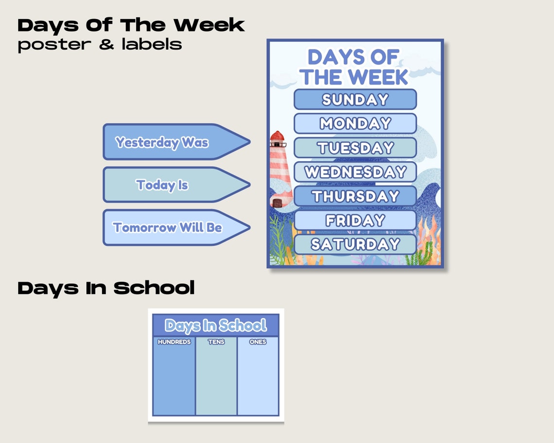 Ocean Theme Calendar Bundle, Printable & Editable Classroom Calendar ...