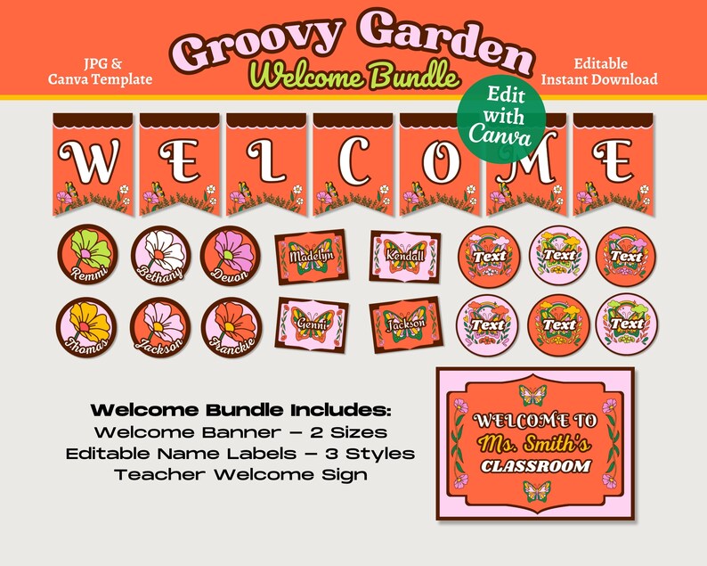 Groovy Garden Welcome Display, Printable & Editable Classroom Welcome ...
