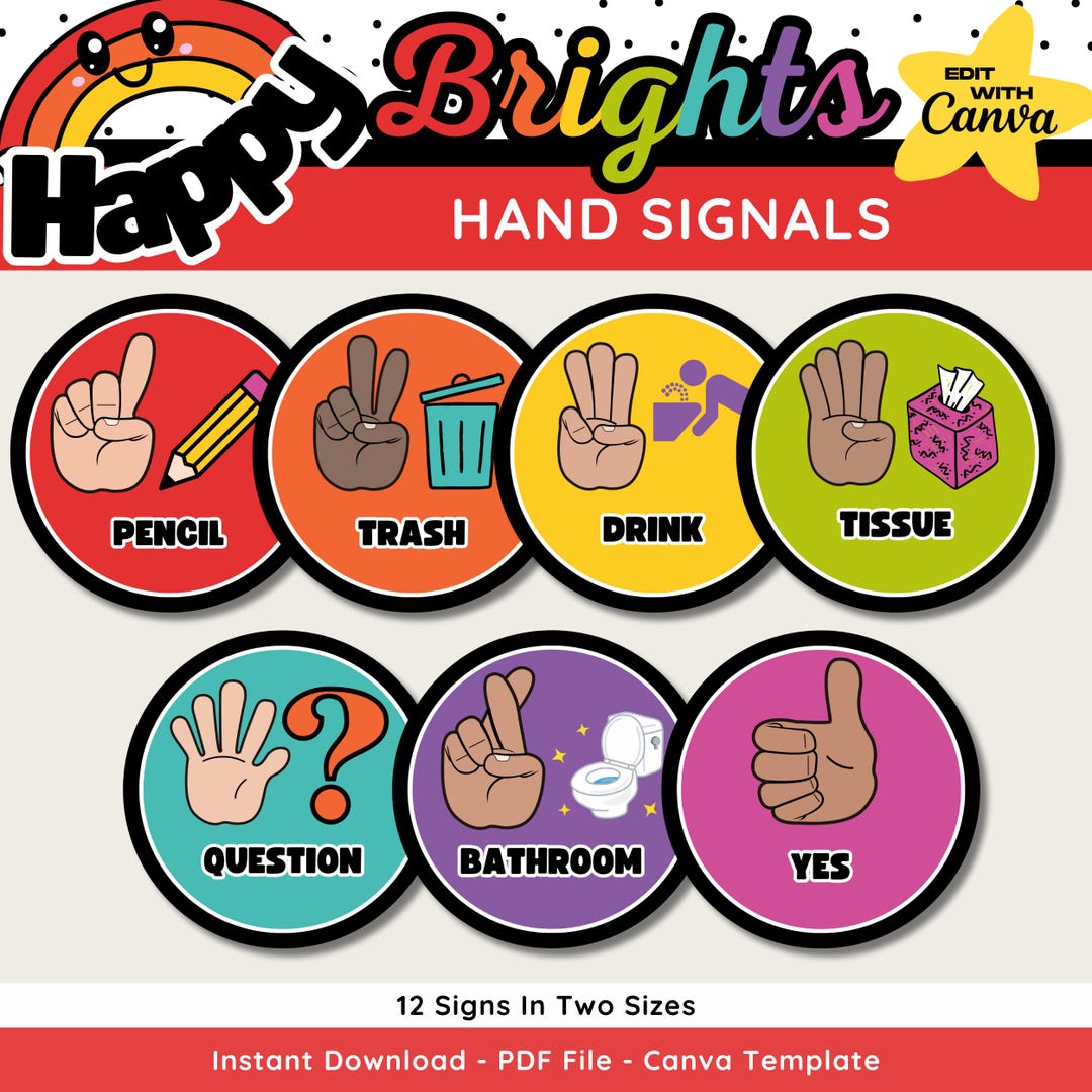 Rainbow Hand Signal Posters, Printable & Editable Kids Hand Signs, Bold ...