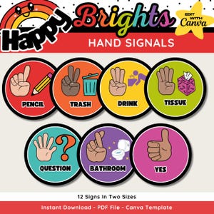 Rainbow Hand Signal Posters: Classroom Decor (canva Template) - Etsy