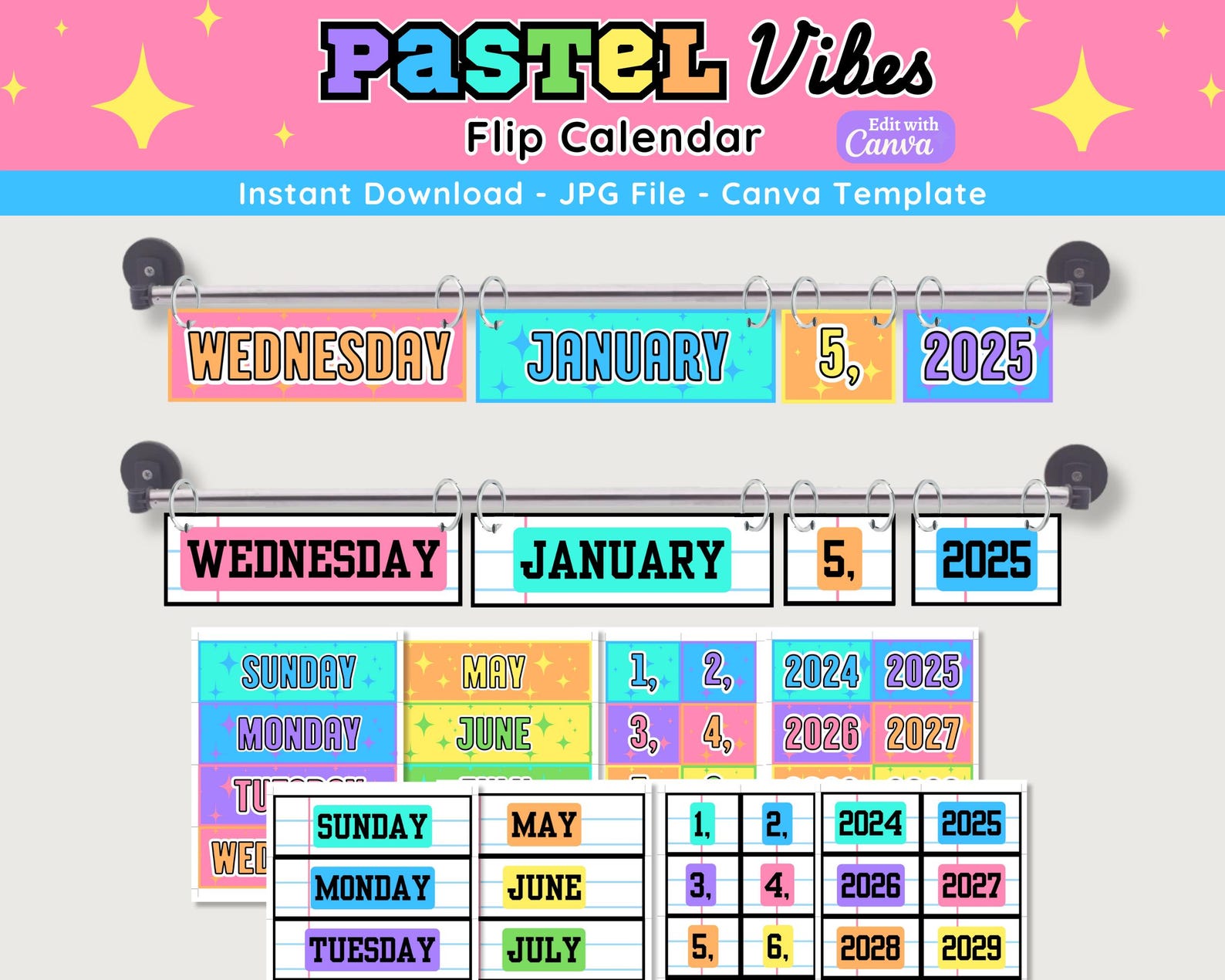 Editable Pastel Flip Calendar, Printable Classroom Hanging Calendar ...