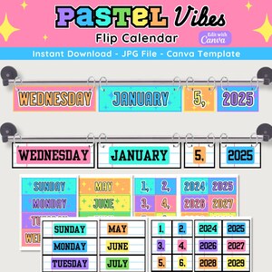 Editable Pastel Flip Calendar, Printable Classroom Hanging Calendar ...
