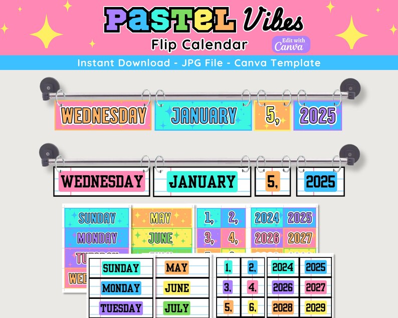 Editable Pastel Flip Calendar, Printable Classroom Hanging Calendar ...