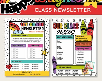 Rainbow Classroom Newsletter Template - Etsy