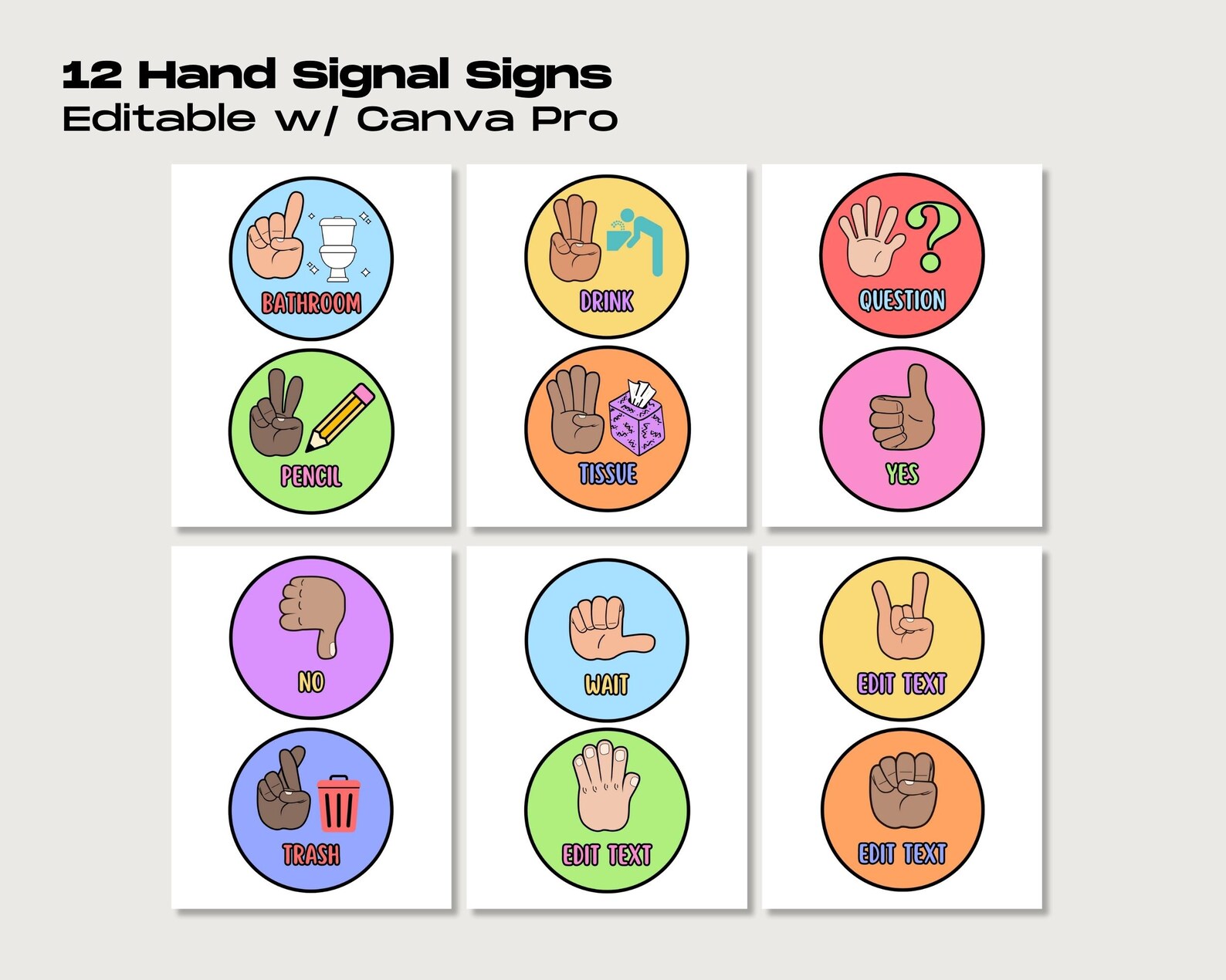 Classroom Hand Signals, Printable & Editable Hand Signal Posters ...