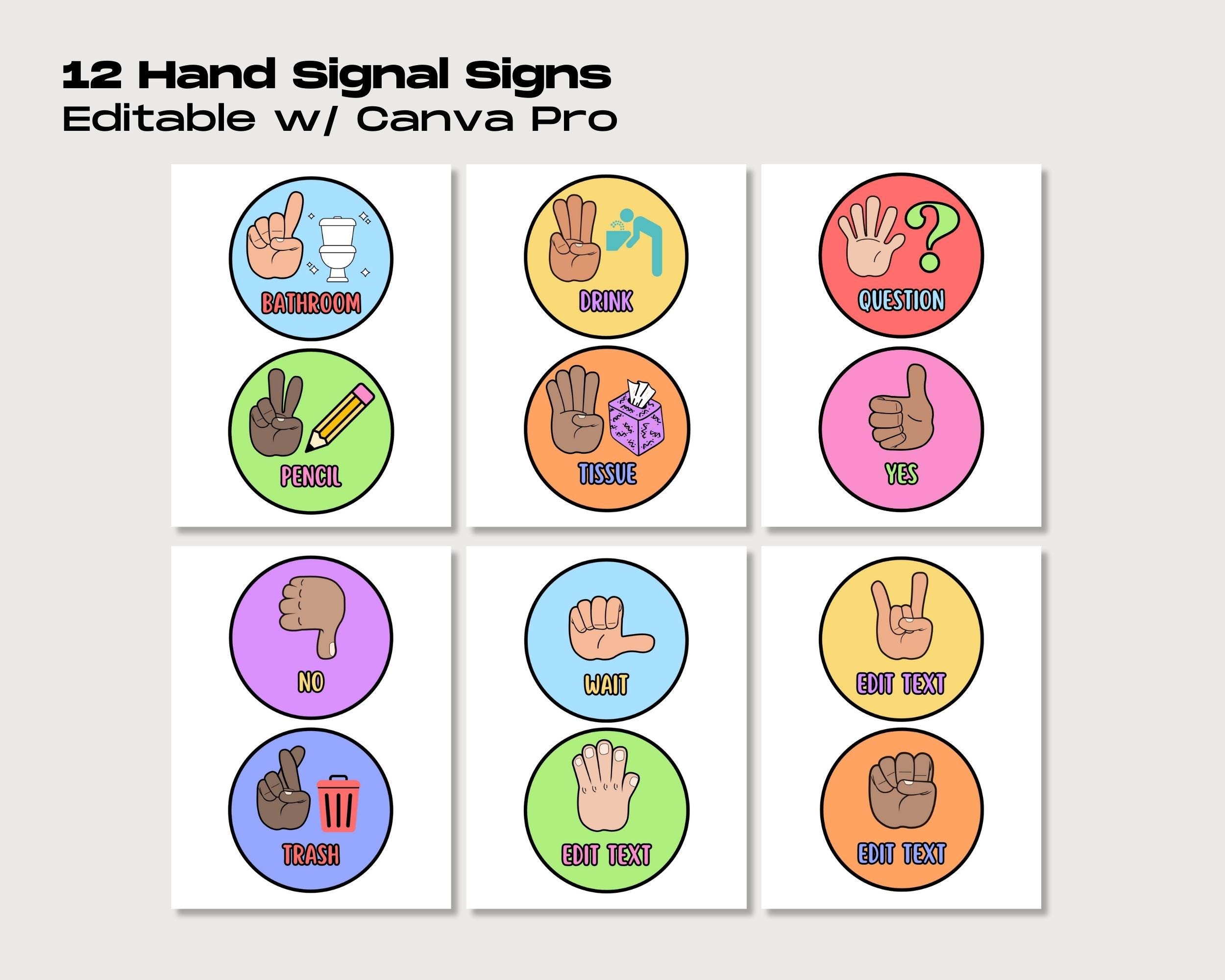 Classroom Hand Signals, Printable & Editable Hand Signal Posters ...