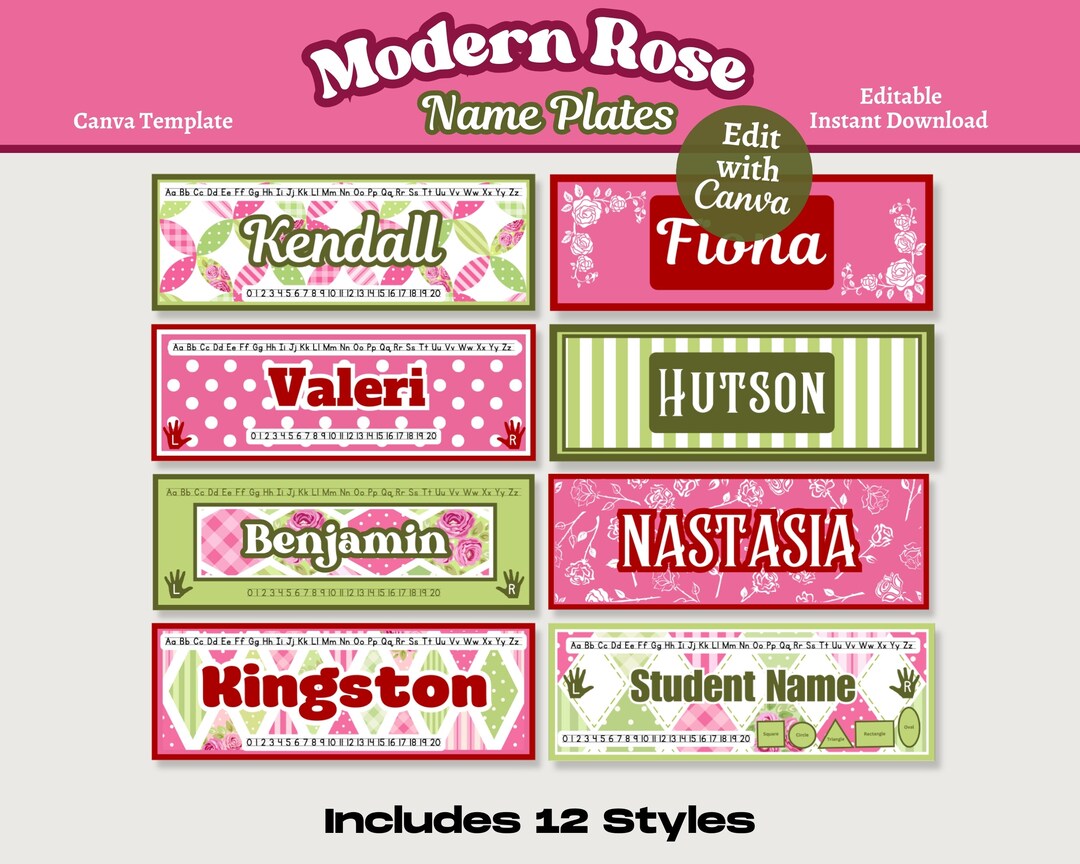 Modern Rose Student Name Plates, Printable & Editable Student Desk Tags ...