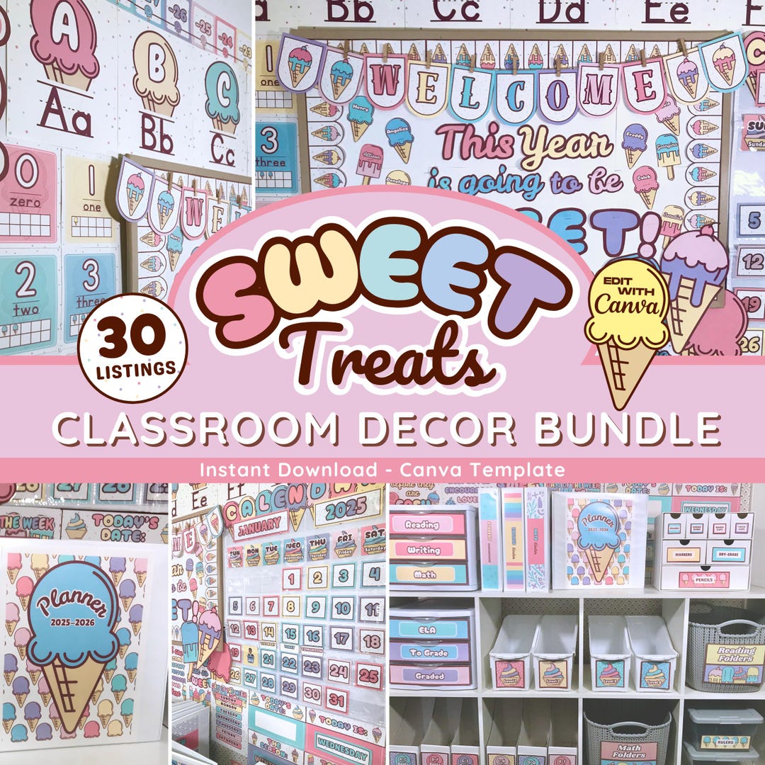 Pastel Classroom Decor Bundle: Sweet Treats Theme (canva Template) - Etsy
