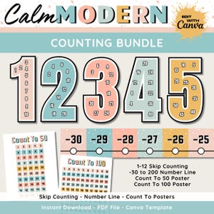 Calm Modern Skip Counting, -30 To200 Number Line, Neutral Printable ...