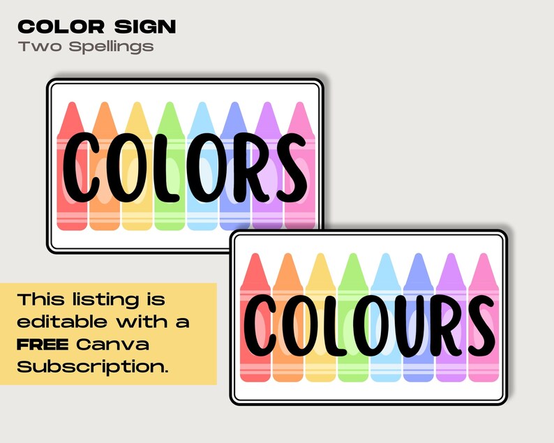 Crayon Color Posters: Editable Classroom Decor (canva Template) - Etsy