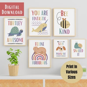 Boho Animal Pun Posters, Classroom Animal Wall Art, Kids Bedroom Art ...