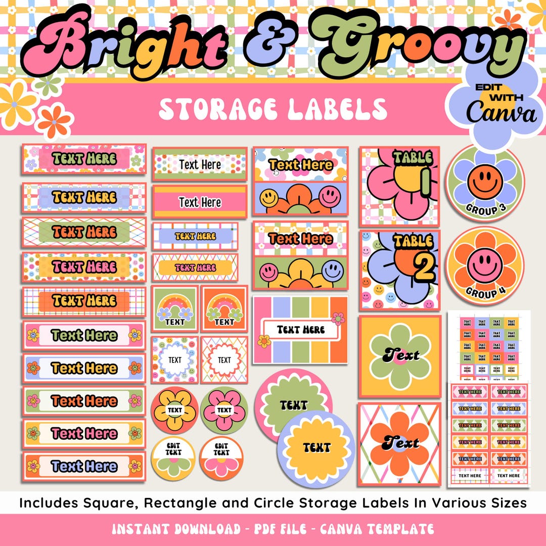 Editable Classroom Storage Labels, Happy Retro Flower Printable Teacher ...