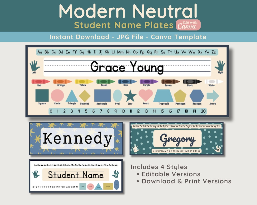 Printable Student Name Plates, Classroom Student Desk Tags, Back to ...