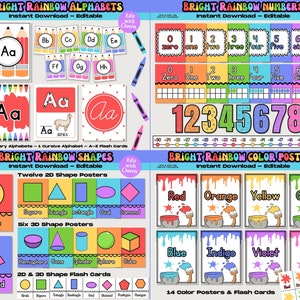 Bright Rainbow Classroom Decor Bundle: Editable Teacher Printables ...