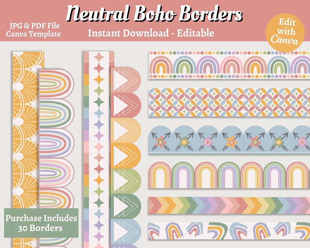 Boho Bulletin Board Borders: Rainbow Classroom Decor (digital Download ...