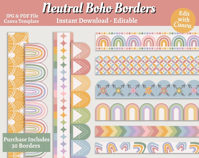 Scalloped Borders, Boho Bulletin Board Borders, Boho Neutral Classroom ...