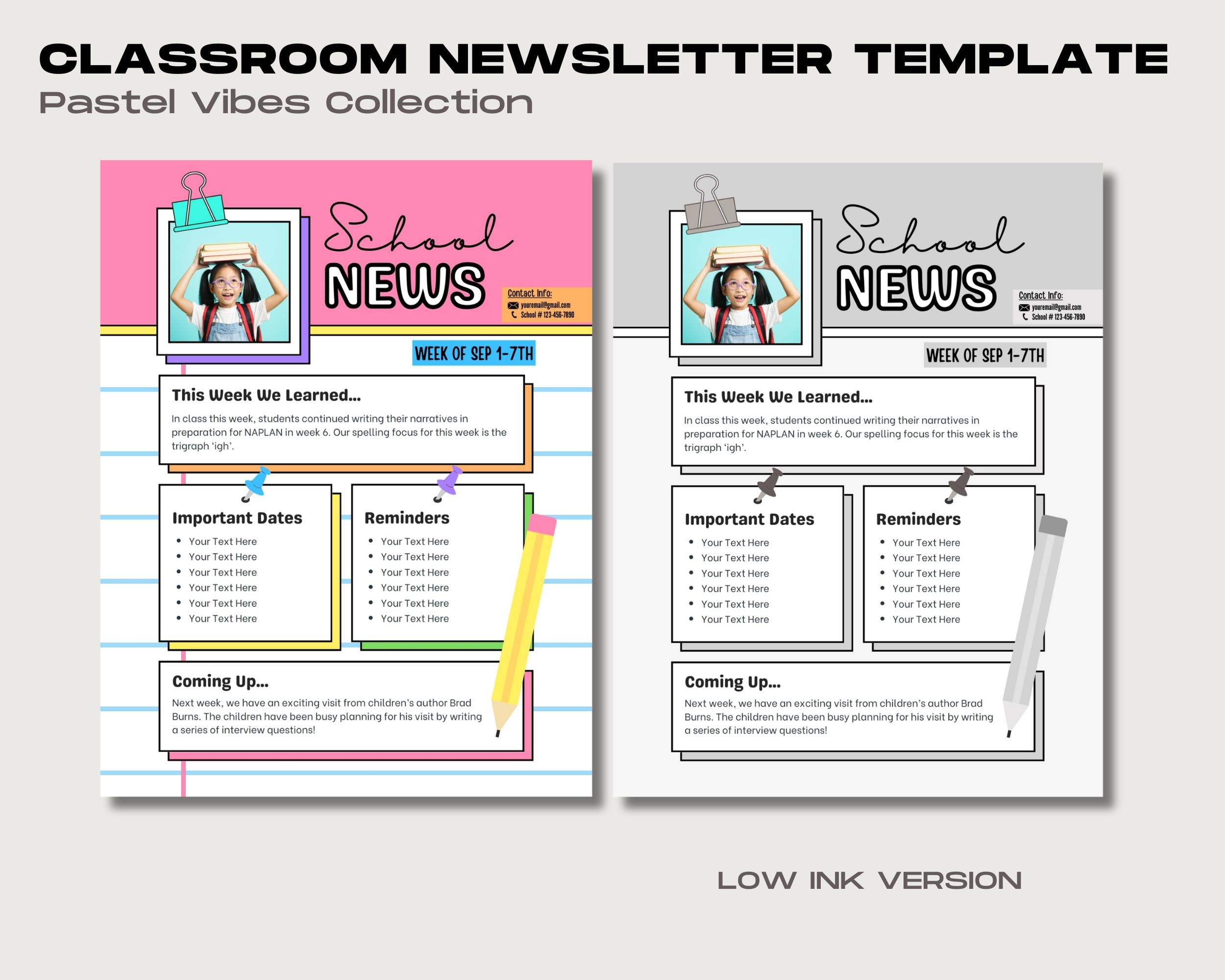 Pastel Classroom Newsletter Template: Editable School News (canva ...