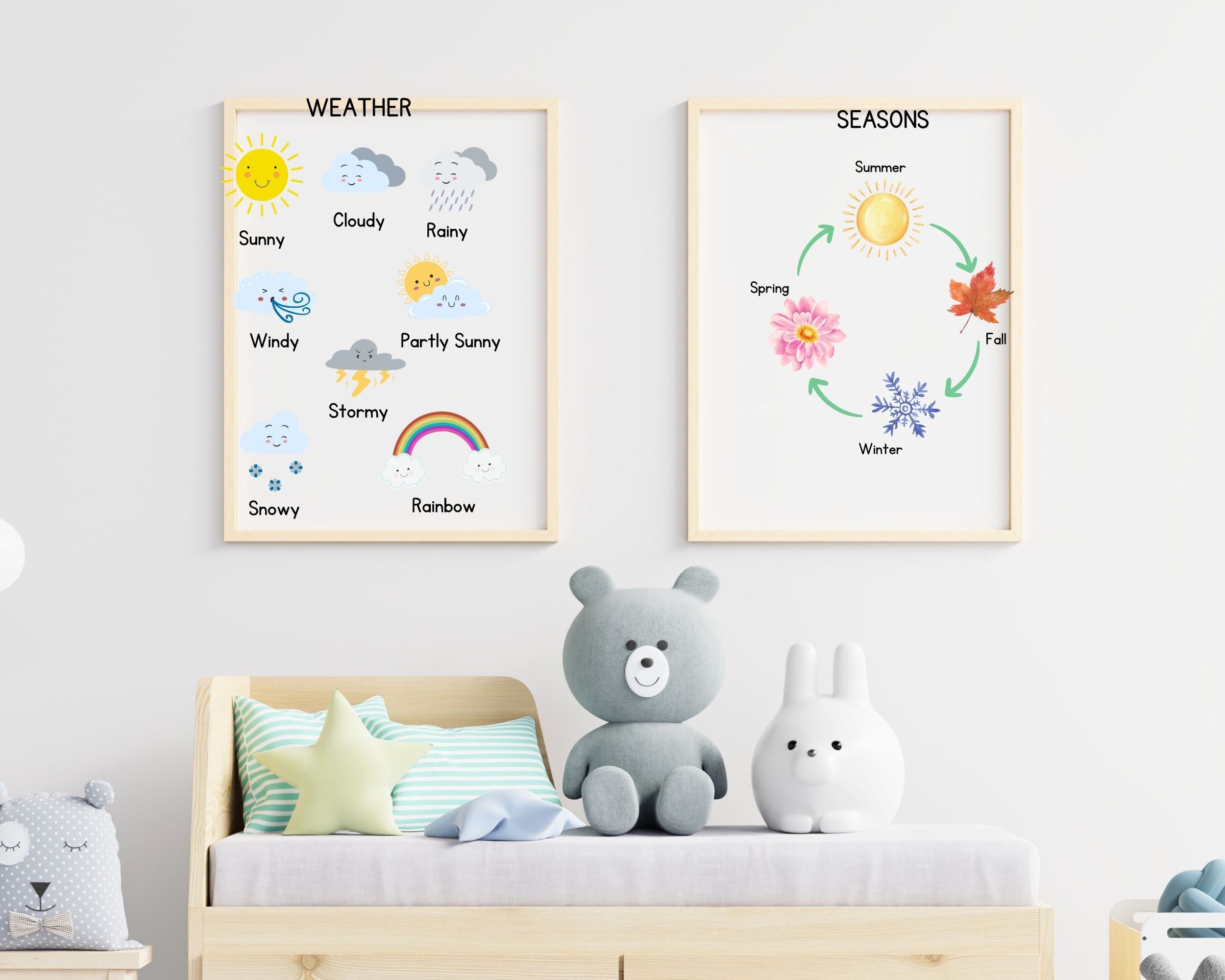 Set of Educational Posters, 8 Learning Prints, Watercolor Rainbow ...
