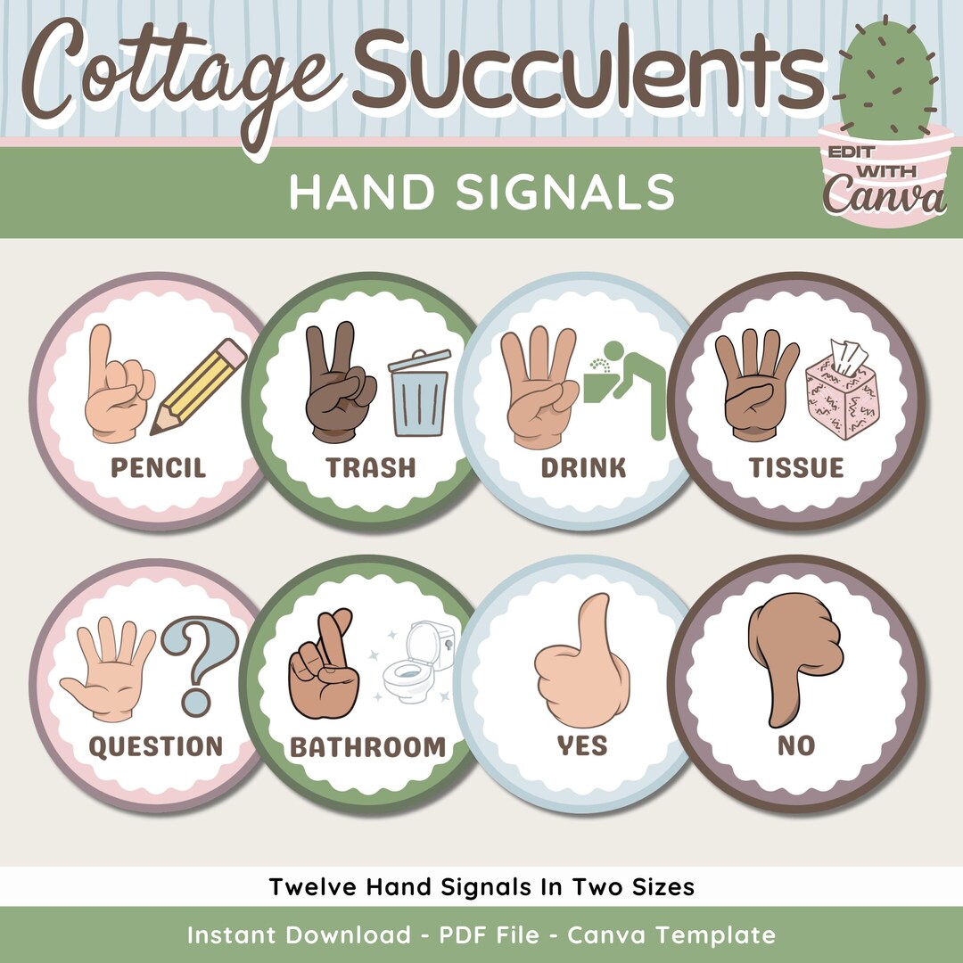Classroom Hand Signal Posters: Calm Cottage Succulents Theme (canva ...