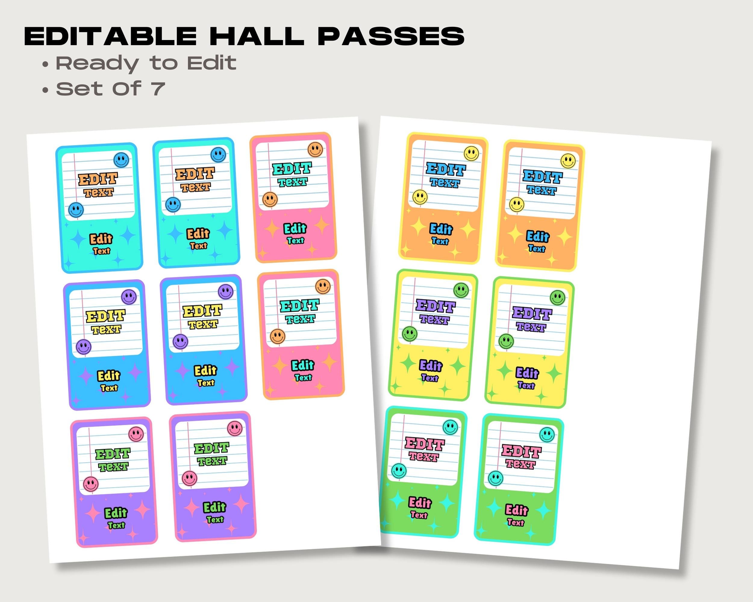 Editable Pastel Hall Passes Template, Printable School Restroom Passes ...